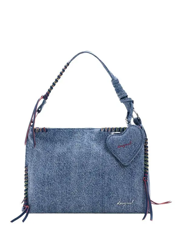 Desigual Denim Shoulder Bag With Removable Pouch - Light Blue