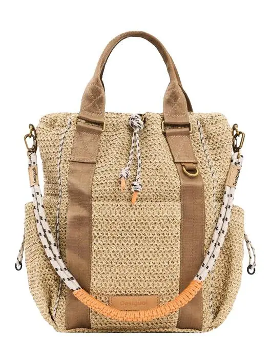 Desigual Medium Voyager Raffia Backpack - Dark Beige
