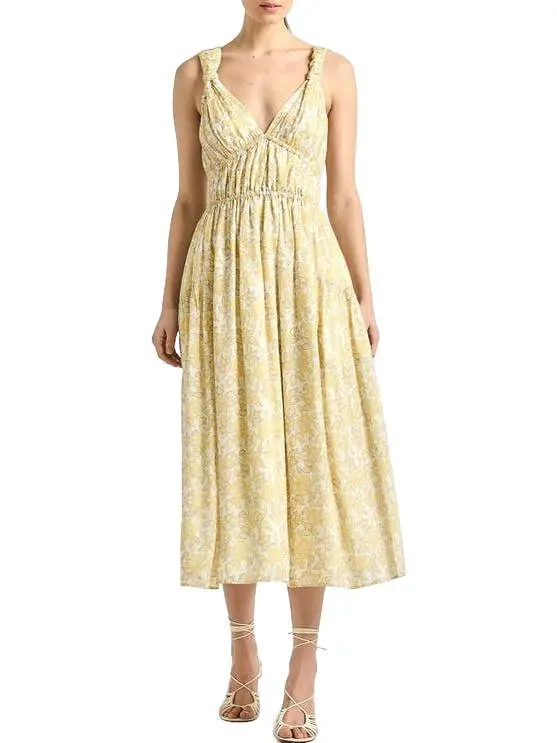 Derek Lam 10 Crosby Sorrel Print Midi Dress - Valiase Yellow Floral