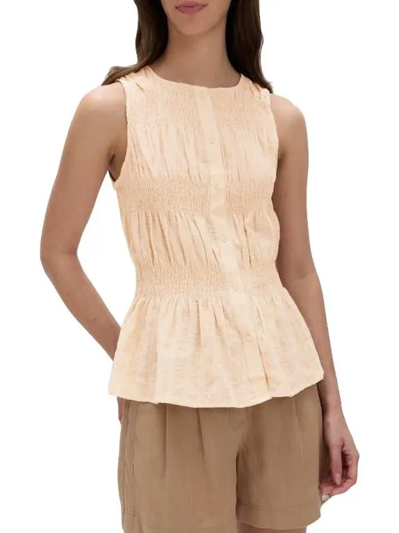 PER UNA BY M&S Shirred Button Top - Ecru Brown