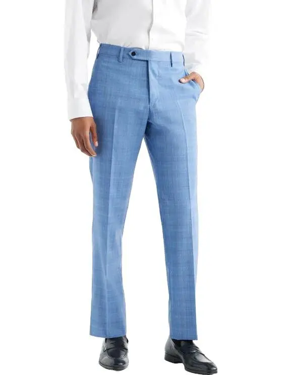 Zanella Parker Flat Front Plaid Wool Dress Pants - Blue