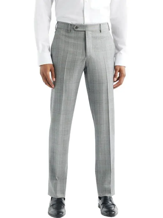 Zanella Parker Flat Front Plaid Wool Dress Pants - Stone