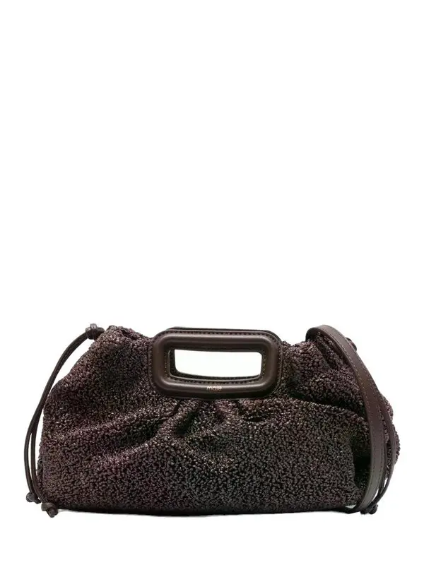 Maje Ruched Top Handle Clutch Bag With Branded Handle - Brown