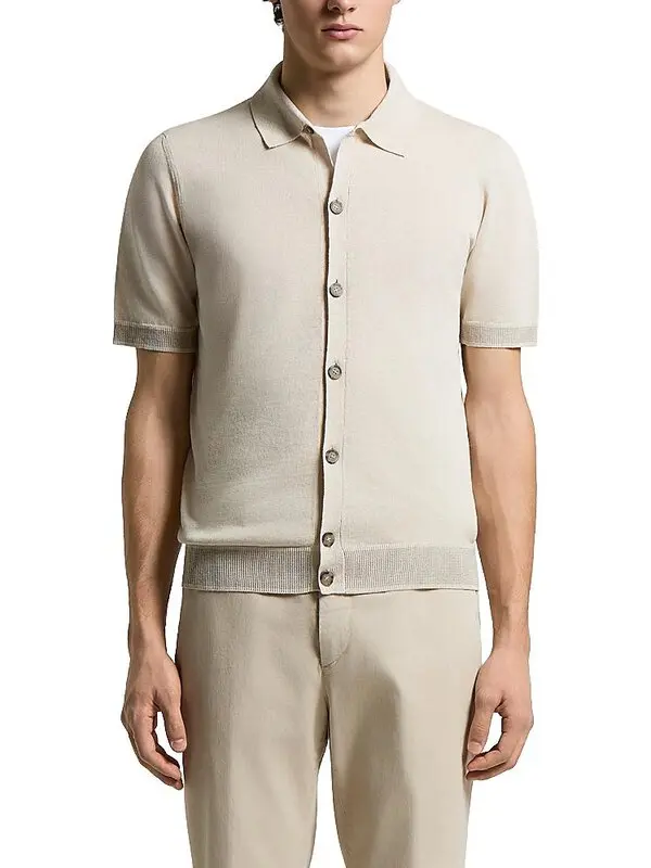 Peserico Regular Fit Button Front Sweater Shirt - Shell Beige