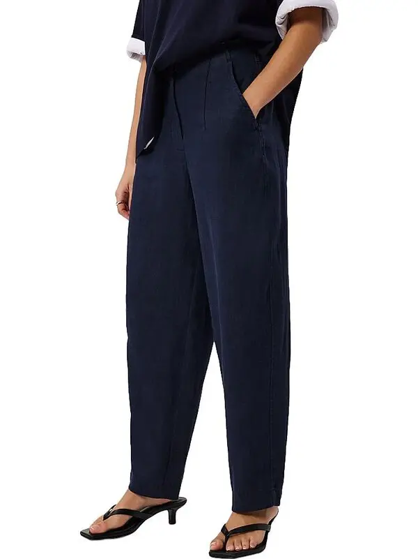 Whistles Petites Linen Barrel Leg Trousers - Navy