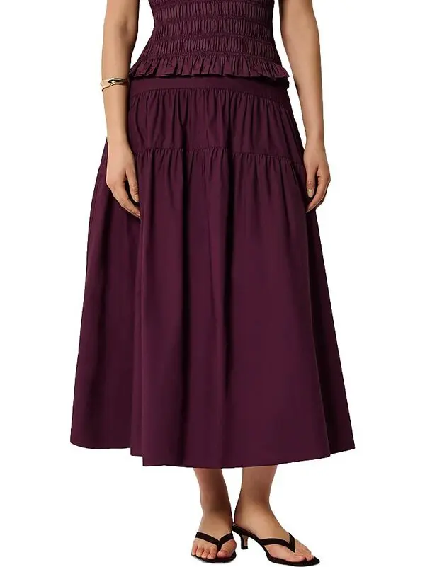 Whistles Tiered Hem Cotton Skirt - Plum