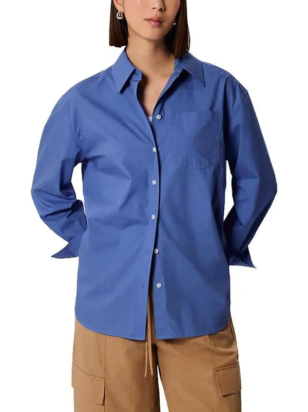 Whistles Oversized Cotton Poplin Shirt - Blue