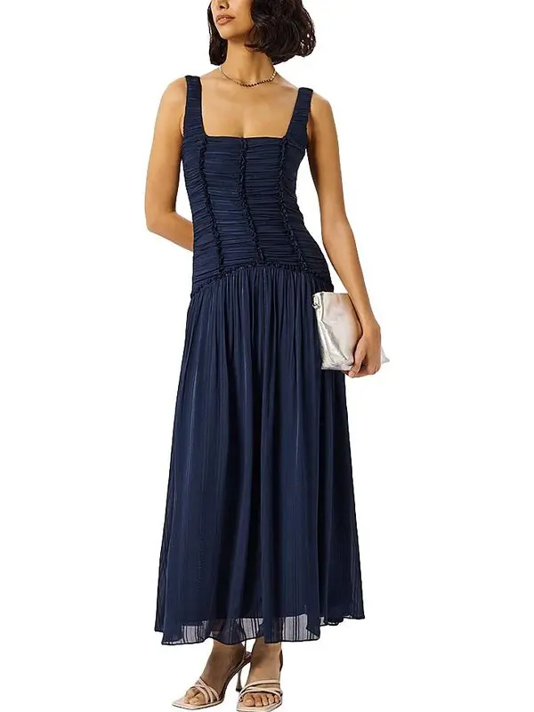 Whistles Shirred Bodice Midi Dress - Navy