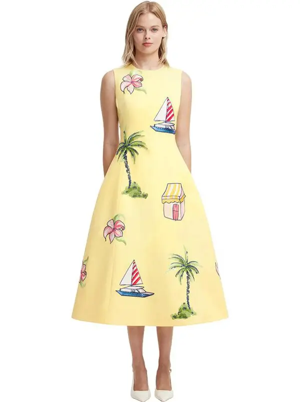 LEO LIN Cleo Embroidered Midi Dress - Havana Print