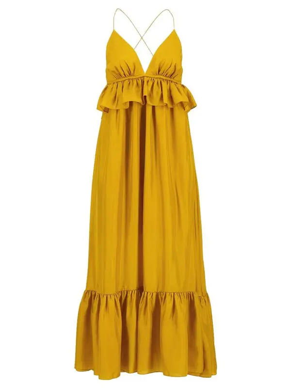 Zimmermann Rhiannon Ruffle Silk Maxi Dress - Gold