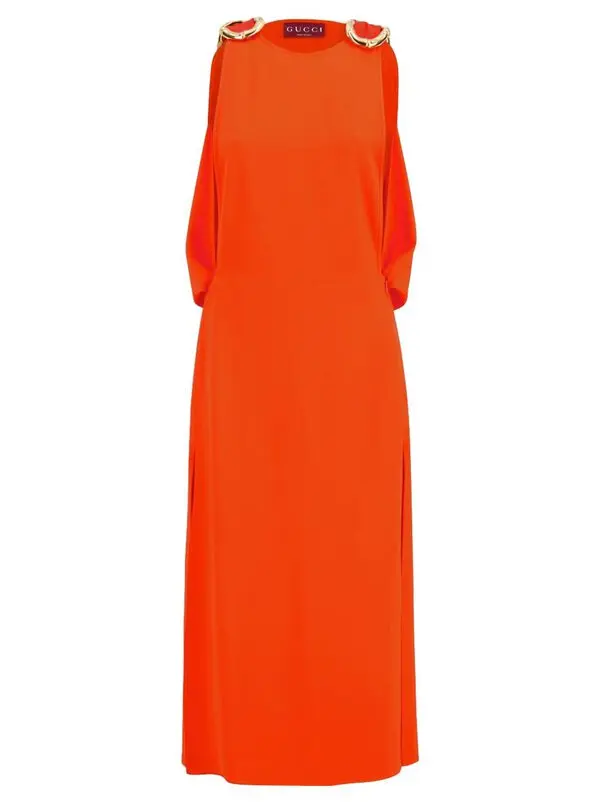 Gucci Sleeveless Midi Dress With Gold Detail - Orange