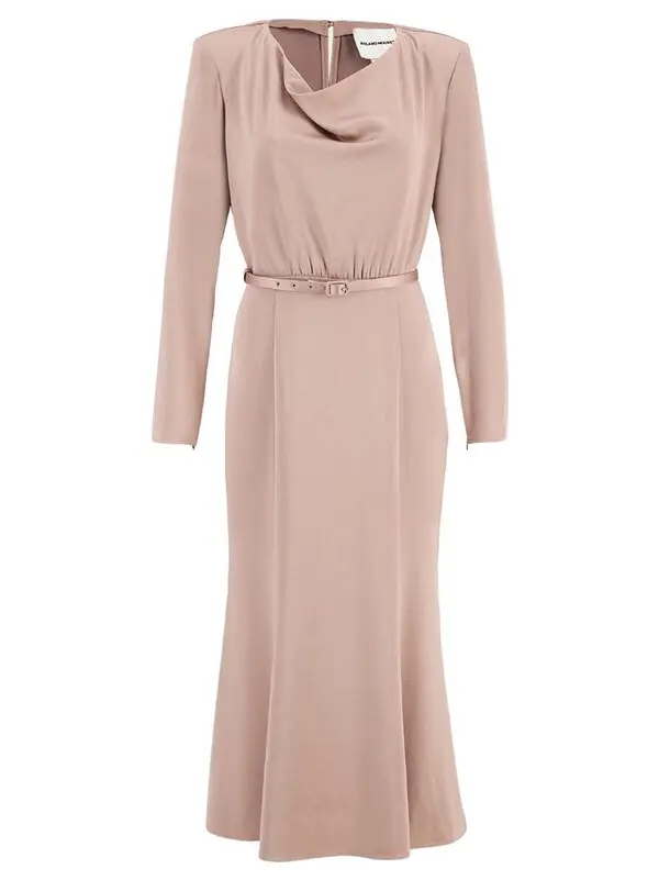 Roland Mouret Satin Crepe Midi Dress With Cowl Drape - Beige