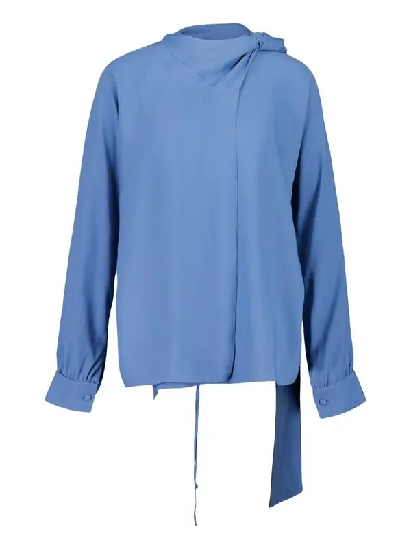 PAULA Narcissus Dutch Wrap Top With Collar Tie - Blue
