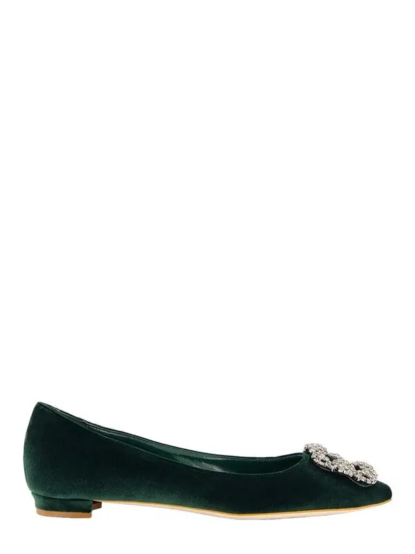 Manolo Blahnik Hangisi Velvet Flats - Green