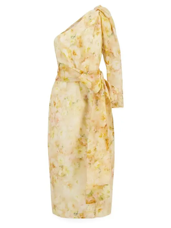 Zimmermann Floral Crush Asymmetrical Midi Dress - Yellow