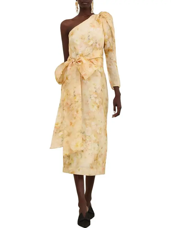 Zimmermann Floral Crush Asymmetrical Midi Dress - Yellow