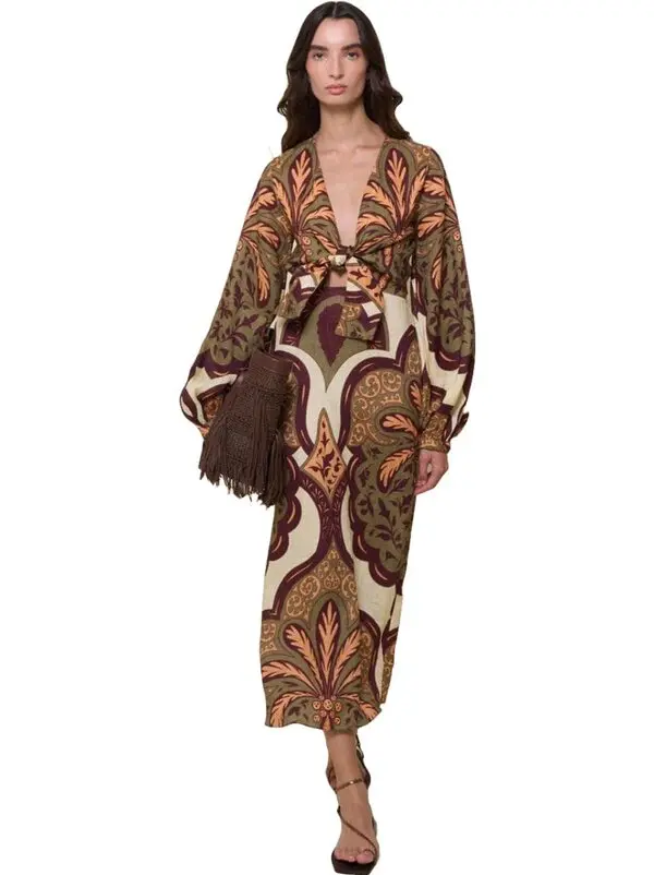 Johanna Ortiz Across Paradise Linen Midi Dress - Multicolour