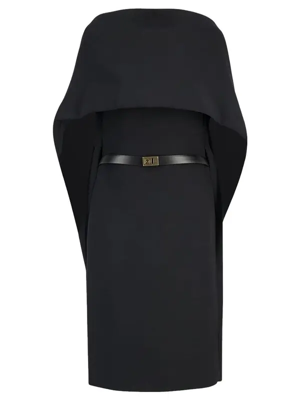 FERRAGAMO Belted Midi Cape Dress - Black