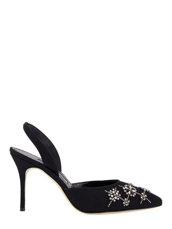 Manolo Blahnik Silk Slingback Crystal Pumps - Black