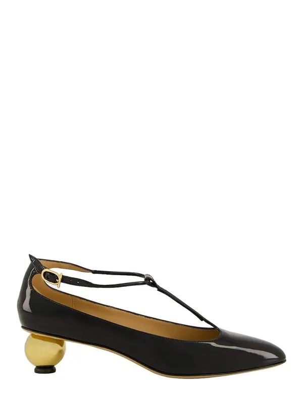 FERRAGAMO T-strap Pumps With Gold Heel - Black
