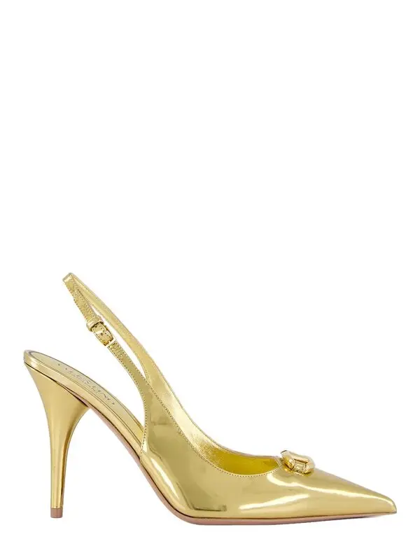 Valentino Garavani Vlogo Signature Leather Slingback Pumps - Gold