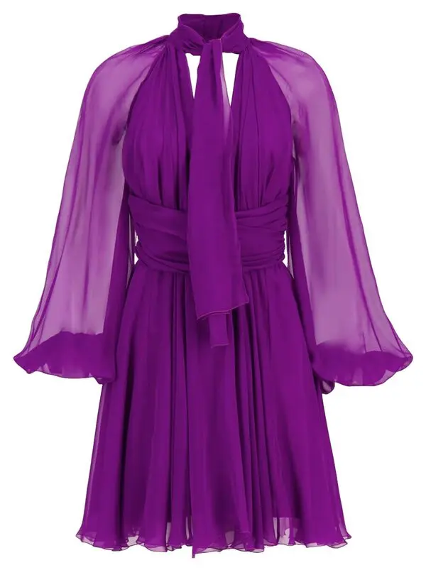 Dolce & Gabbana Draped Silk Chiffon Mini Dress - Purple