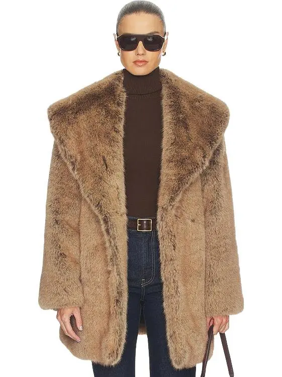 WeWoreWhat Shawl Collar Faux Fur Coat - Brown Multi
