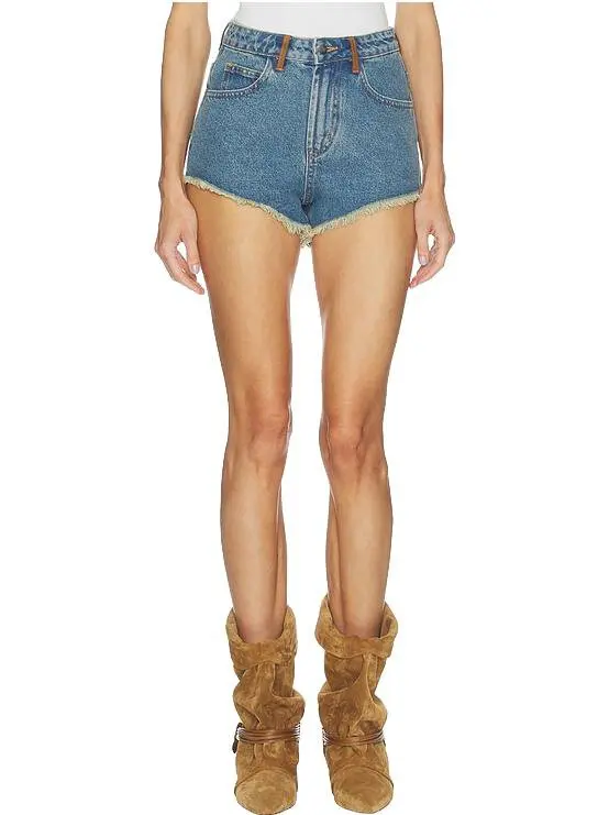 UNDERSTATED LEATHER Horsey Denim Shorts - Vintage Blue Denim
