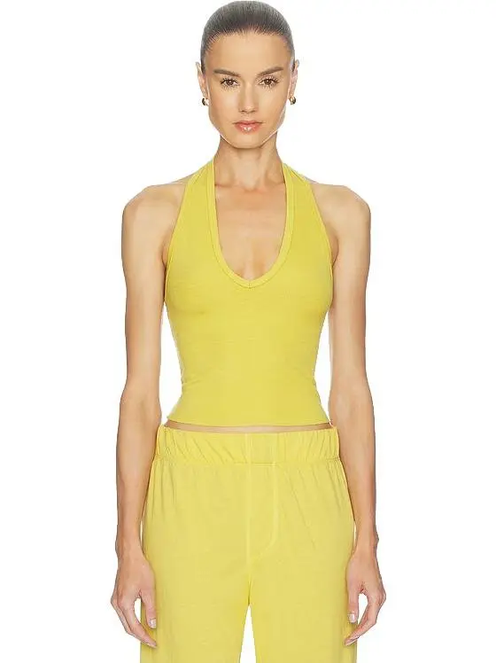 Eterne Butter Rib Cropped Halter Top - Saffron