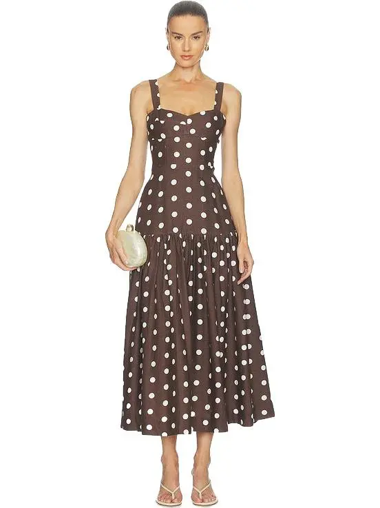 NICHOLAS Valeria Midi Dress - Mocha Polka Dot