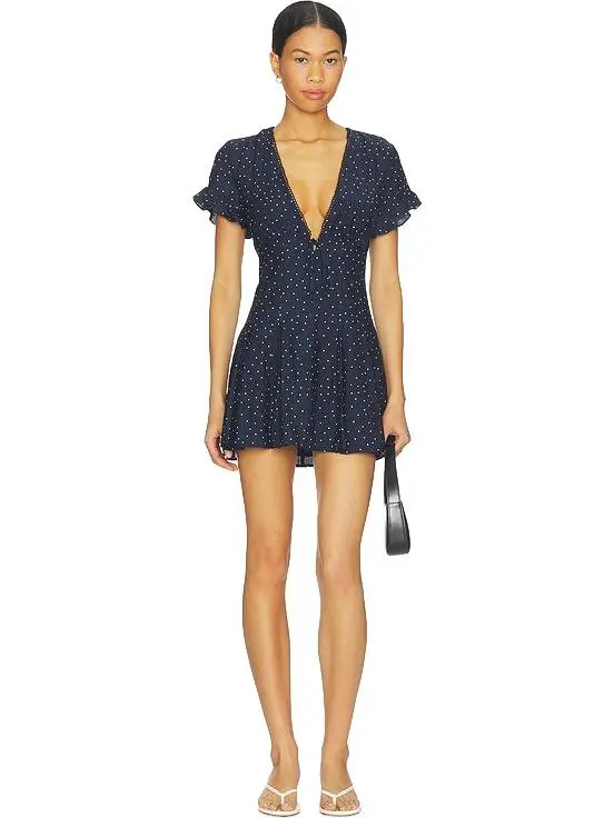 MORE TO COME Alexa Mini Dress - Navy & White Dot