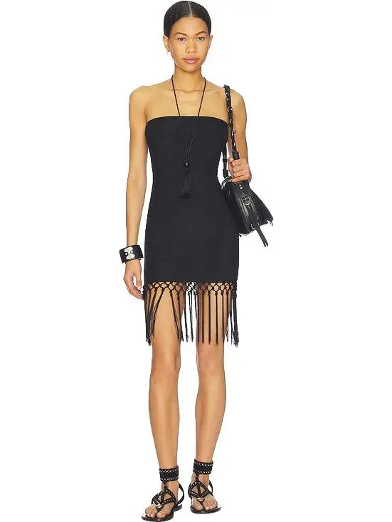 MORE TO COME Shion Fringe Mini Dress - Black