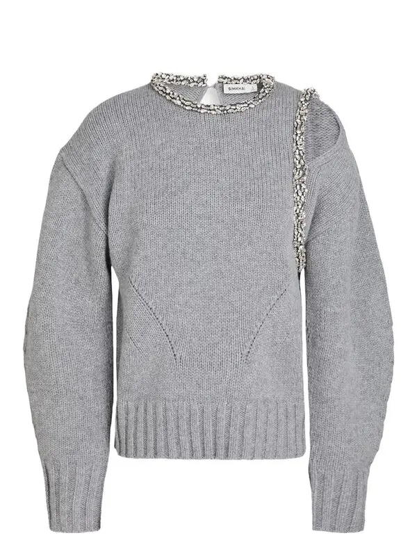 Simkhai Monroe Cutout Crystal-embellished Wool-blend Sweater - Gray