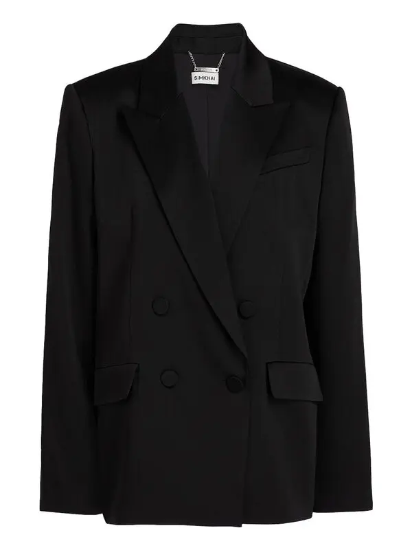 Simkhai Norah Double-breasted Satin-crepe Blazer - Black