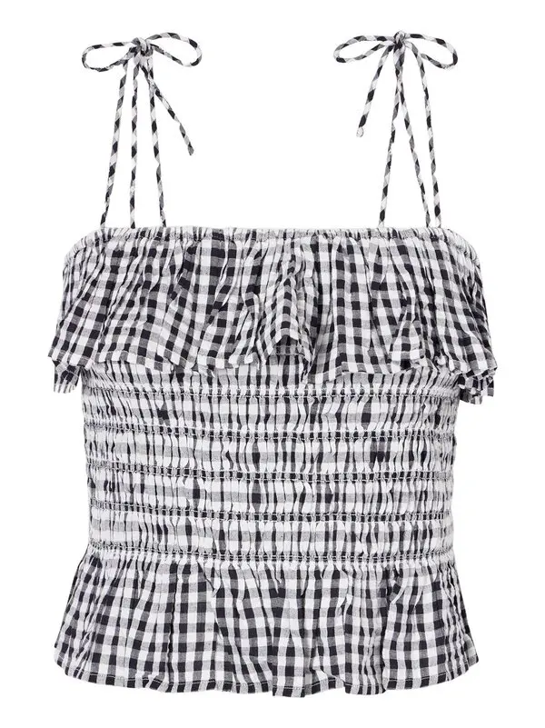 Alix Of Bohemia Clara Ruffled Shirred Checked Cotton Top - Multi