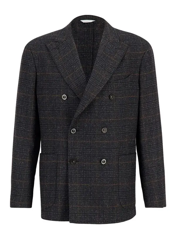 Boglioli Dark Double-breasted Wool-silk Blazer - Grey