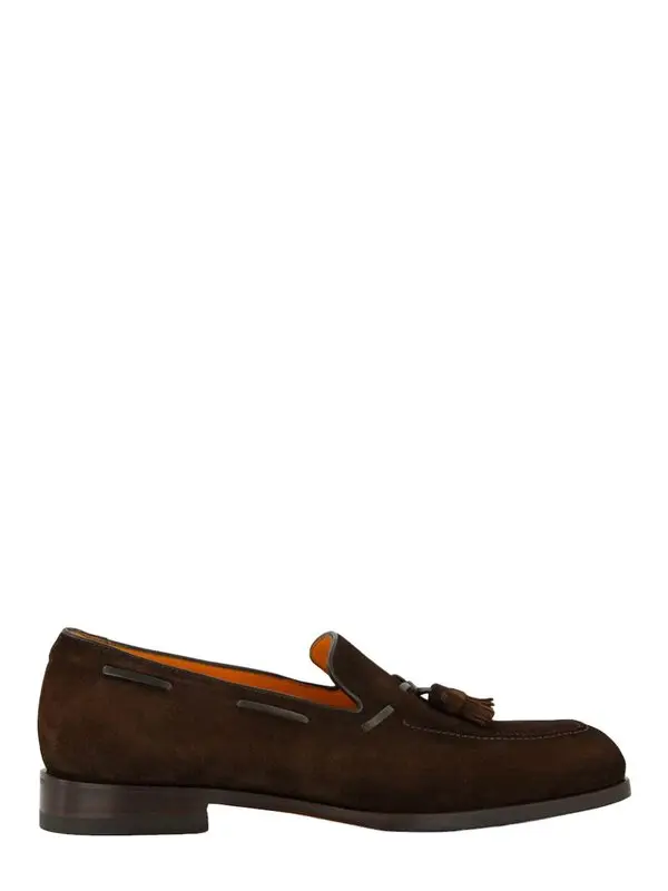 Santoni Suede And Leather Tassel Loafers - Brown