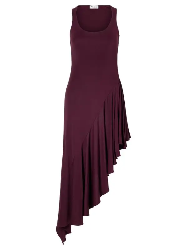Alaïa Asymmetrical Crepe-jersey Midi Dress - Burgundy