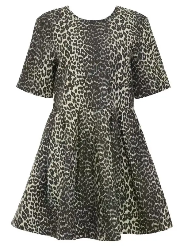 GANNI Buckle Leopard Print Mini Dress - Neutrals