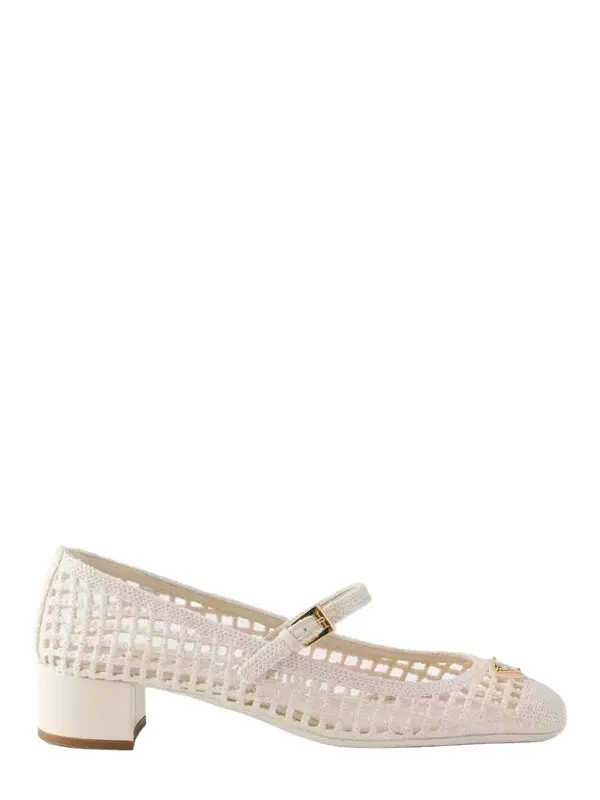 Prada Crochet Block-heel Mary Jane Pumps - Neutrals