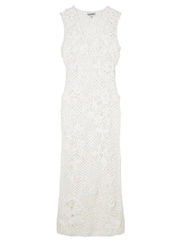 GANNI Crocheted Organic Cotton Maxi Dress - White