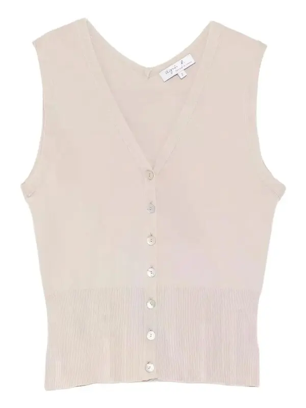 AGNES B. Ribbed Knit Button Top - Neutrals