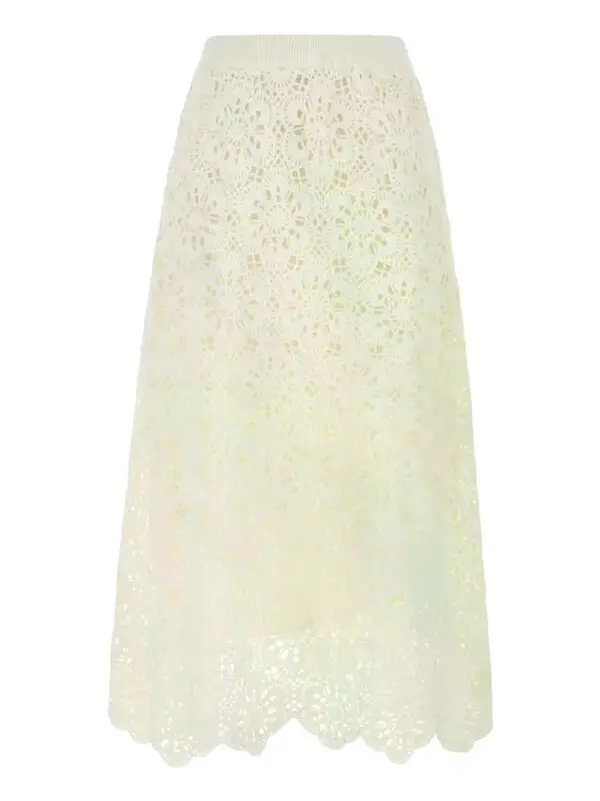 Farm Rio Floral-pattern Crochet Midi Skirt - White