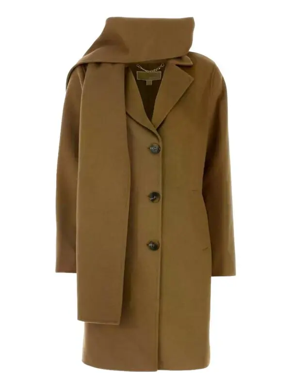 Michael Kors Button-front Coat With Scarf - Neutrals