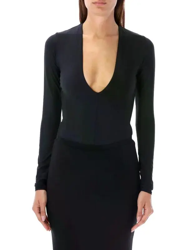 Eterne V-neck Long-sleeve Bodysuit - Black