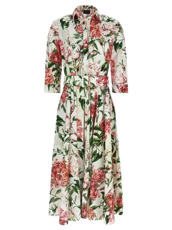 Samantha Sung Abelia Floral-print Belted Midi Dress - White