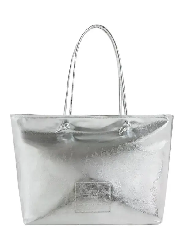 V°73 Logo-patch Leather Tote Bag - Silver