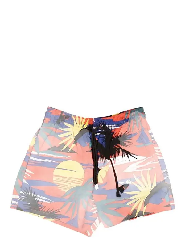 Palm Angels X Vilebrequin Hawaiian Swim Shorts - Red/yellow
