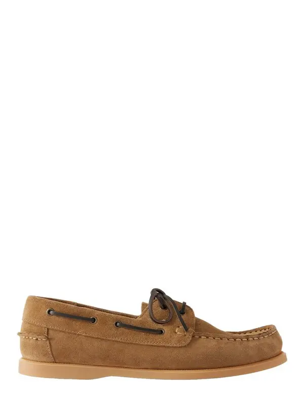 Mr P. Leather-trimmed Suede Boat Shoes - Brown