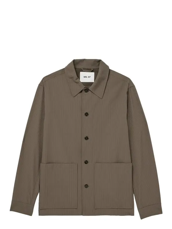Nn07 Blaze 10038 Striped Seersucker Overshirt - Green